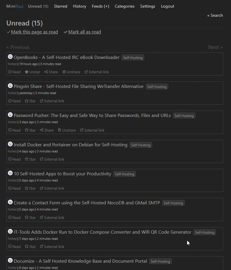 Miniflux - A Minimalist and Self-Hosted RSS Reader